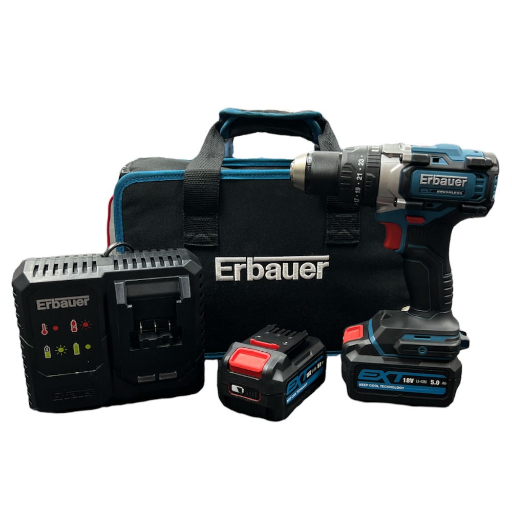 Pre-owned ERBAUER ECDT18-LI-2 18V LI-ION EXT BRUSHLESS CORDLESS COMBI ...